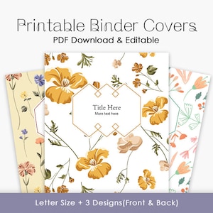 Floral Printable Binder Cover: Editable Spines, Letter Size (PDF) - Etsy