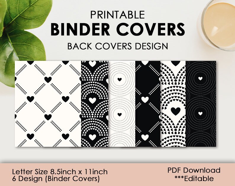Binder Cover and Spines in Black and White Design - Etsy