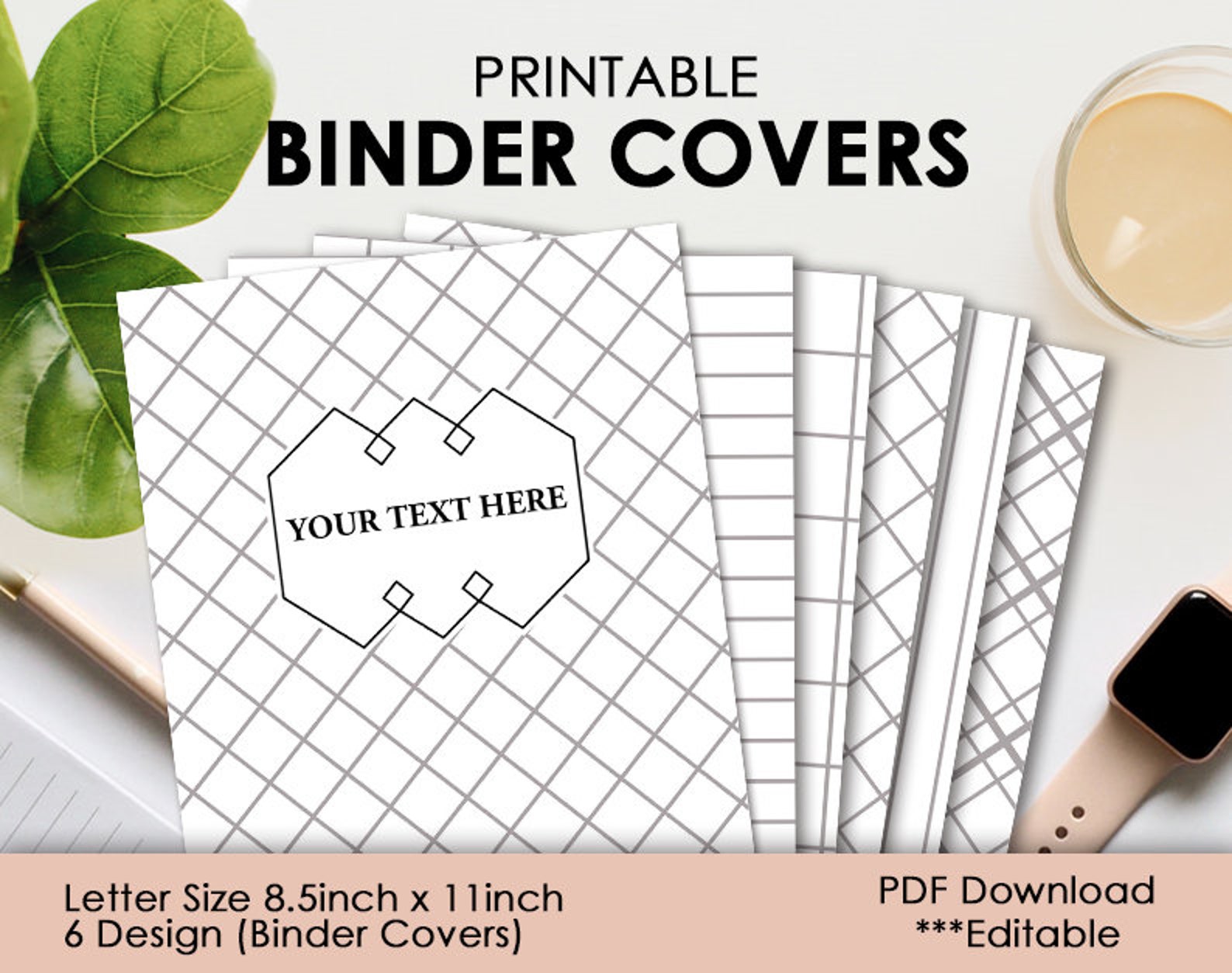 Binder Cover Printable | Binder Cover and Spines Printable | Binder Cover in Red | Geometric ...