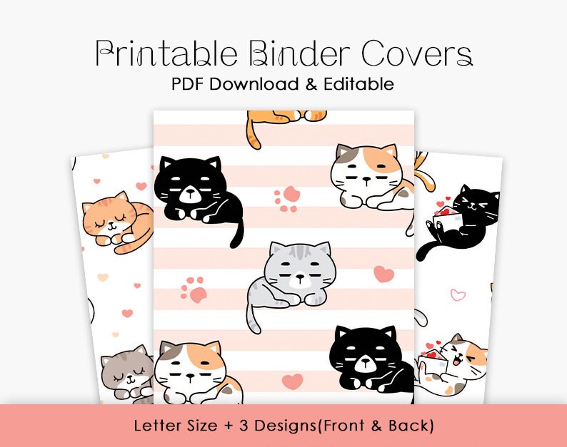 Cute Cat Printable and Editable Binder Covers Template - Etsy