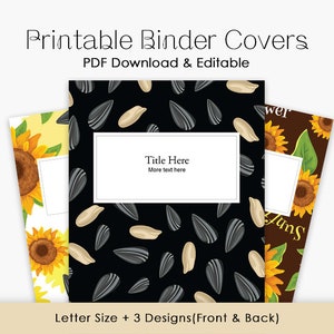 Black and White Sunflower Printable Binder Covers, Editable, Instant ...