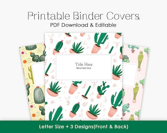 Planner Cover Printable Cute Cactus Design Editable Binder Covers ...