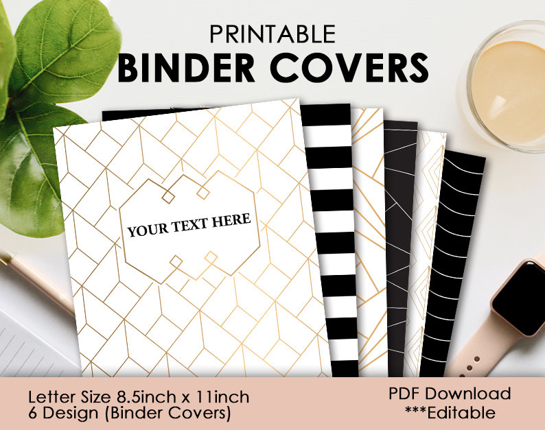 Binder Cover Template Black Gold and White | Etsy