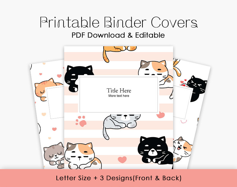 Cute Cat Printable and Editable Binder Covers Template - Etsy