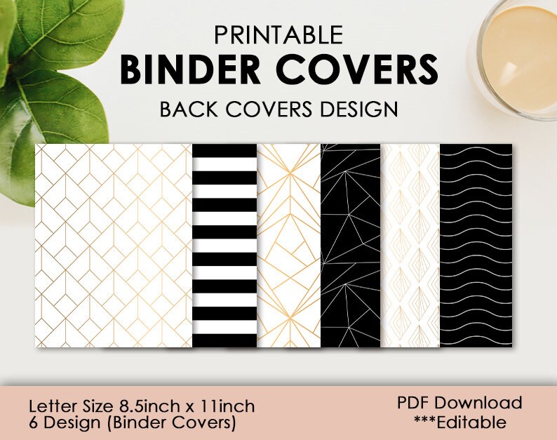 Binder Cover Template Black, Gold and White - Etsy