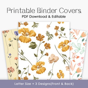 Floral Printable Binder Cover: Editable Spines, Letter Size (PDF) - Etsy