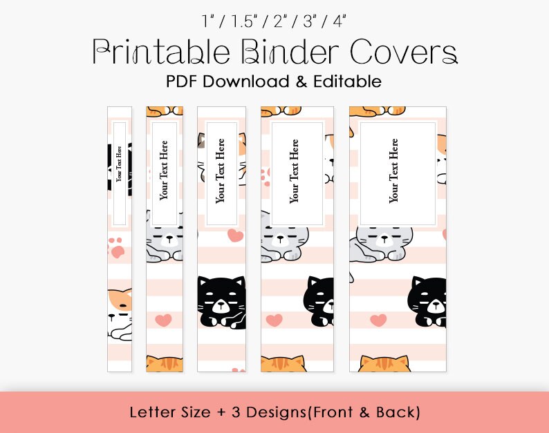 Cute Cat Printable and Editable Binder Covers Template - Etsy