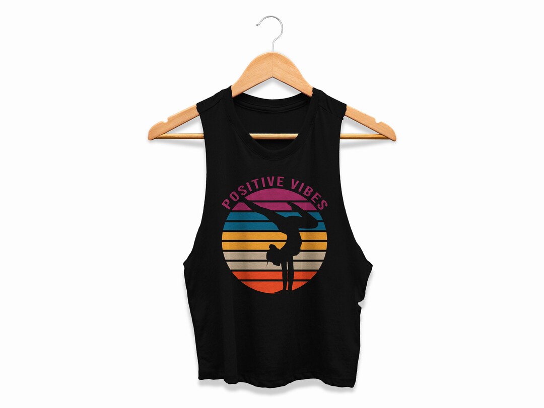 Yoga Handstand Crop Top Womens Sunset Silhouette Positive Vibes Cropped ...