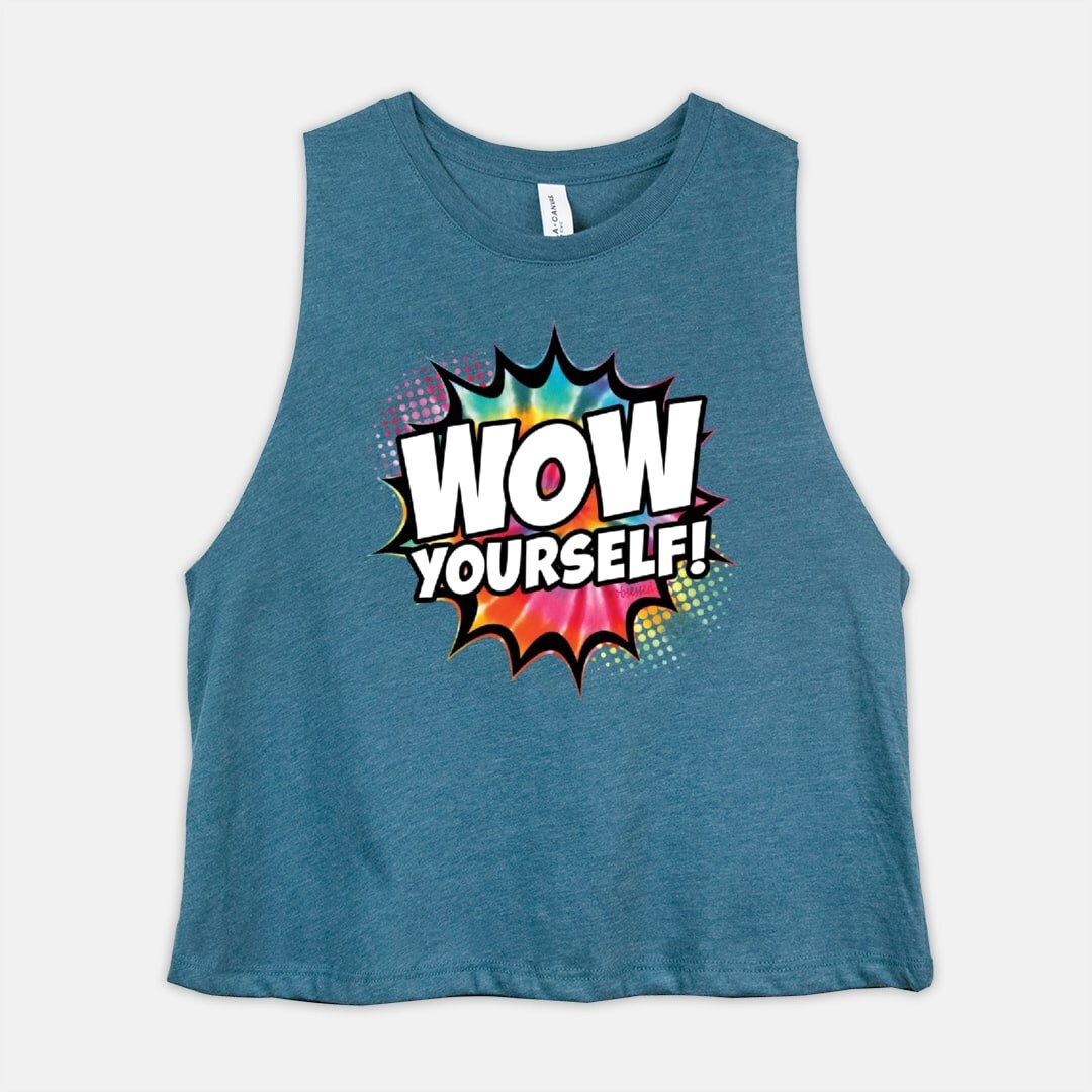 WOW Yourself! Let's Dance Workout Crop Top Womens Get up Tie Dye Comic ...