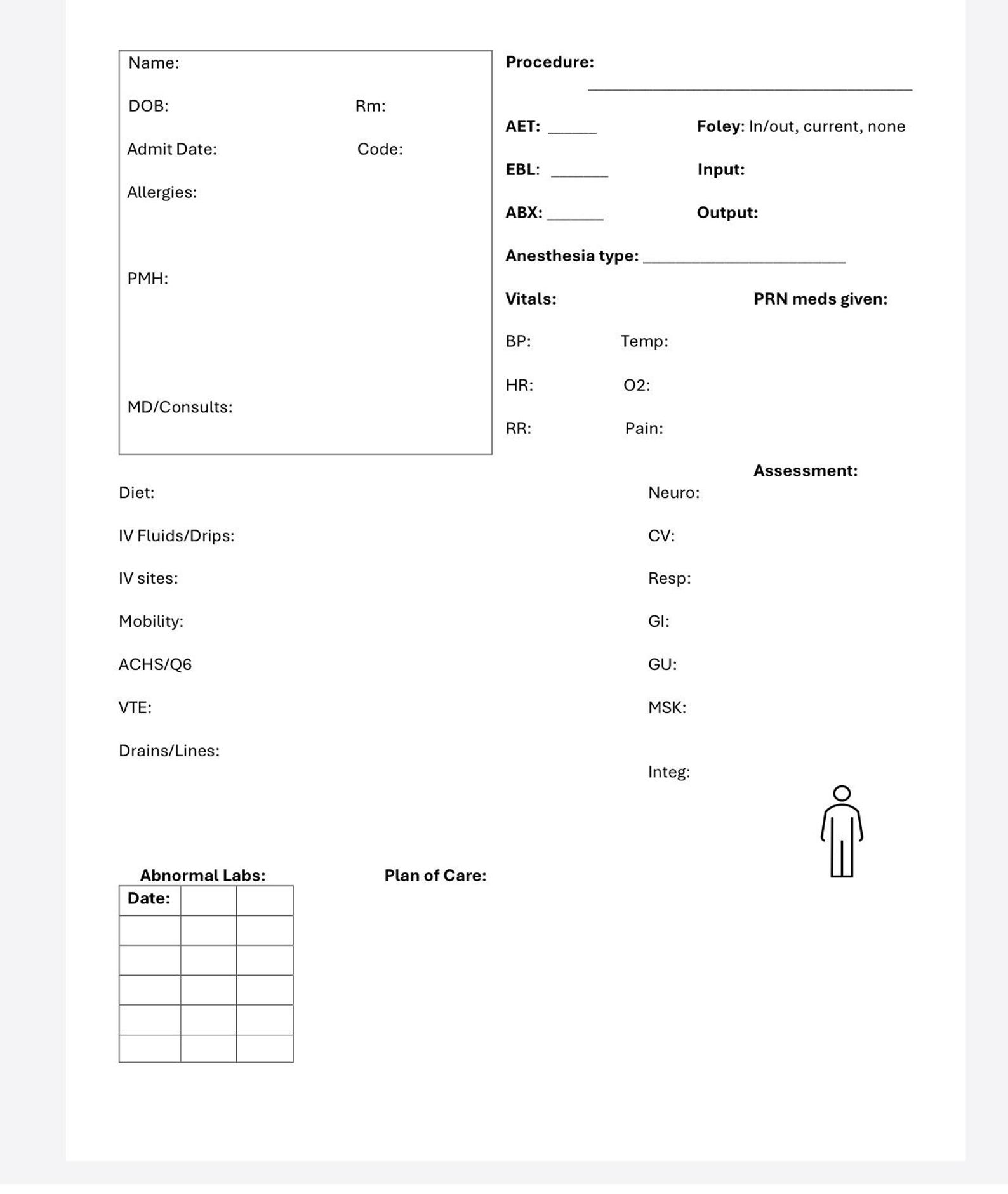 Surgical Nursing Report Sheet - Etsy