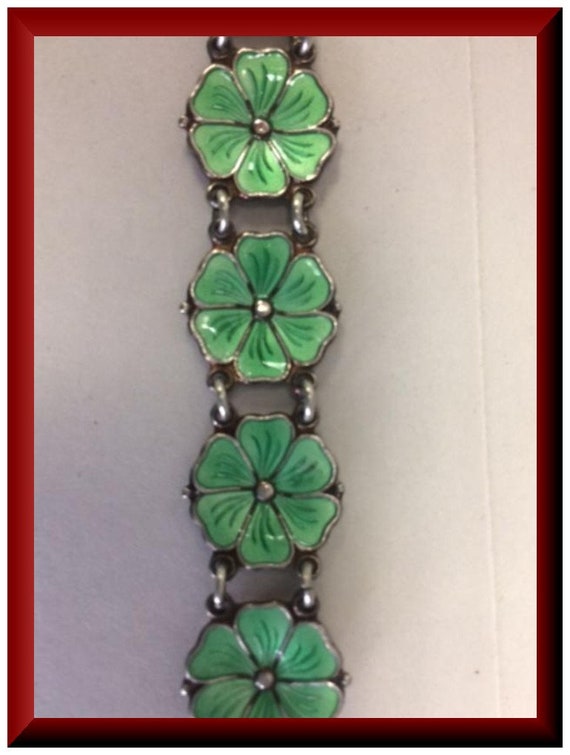 Meka Sterling Danish Guilloche Enamel Bracelet - Gem