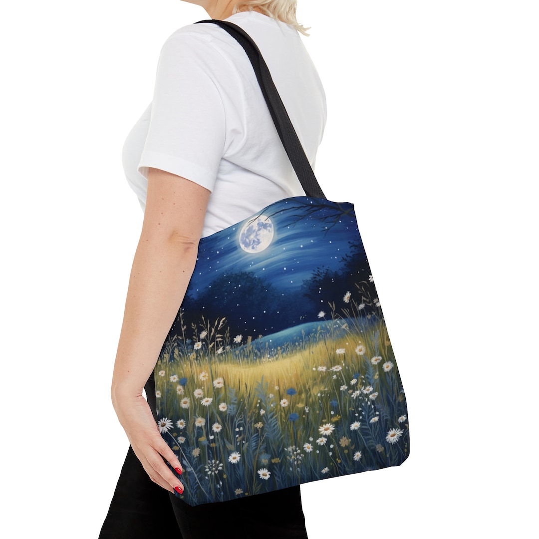 Full Moon Mystical Tote Bag, Summer Tote, Moonlight Print, Moonlit Tote ...