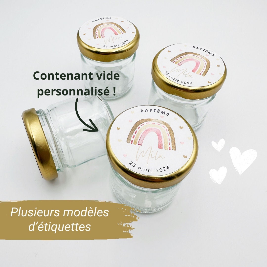 Pot vide à personnaliser pour vos dragées, cadeaux invités de baptême ...