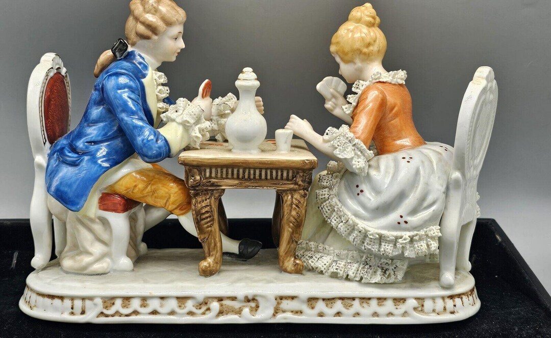 Vintage Porcelain Colonial Couple Playing Cards Porcelain Figurines - Etsy