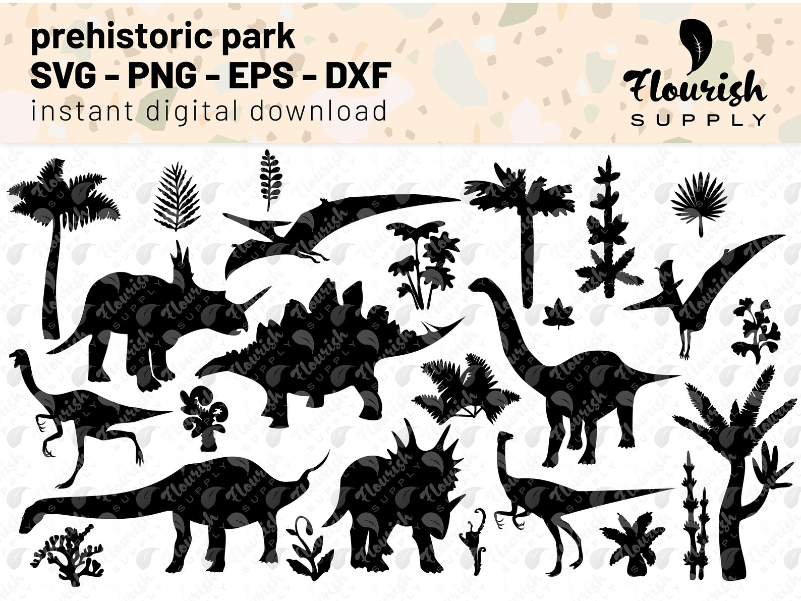 Dinosaur + Plants "prehistoric Park" Vector Stencil Clipart Digital Cut ...