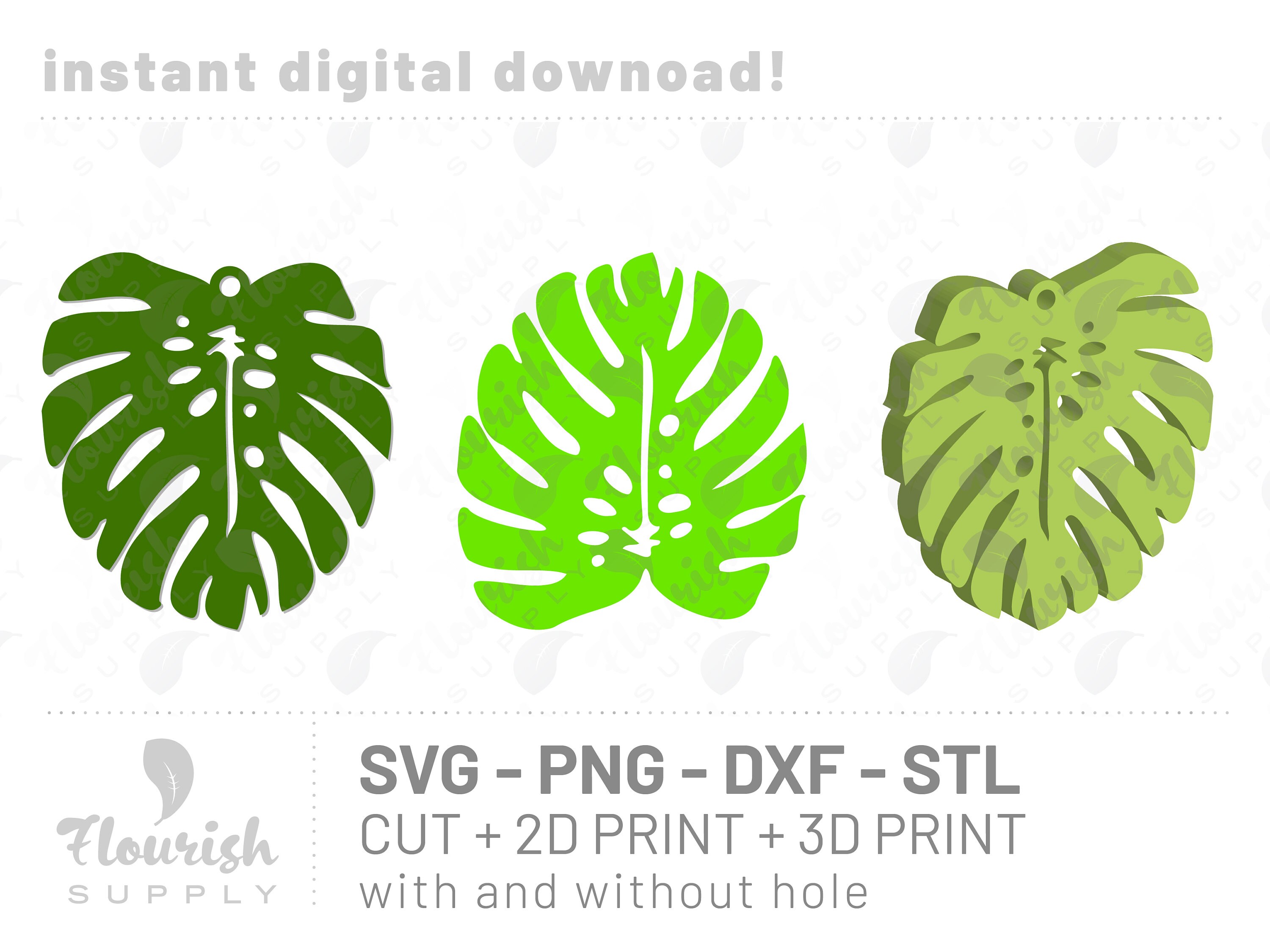 Monstera Deliciosa (style B) Leaf With and Without Hole Earring Cut ...