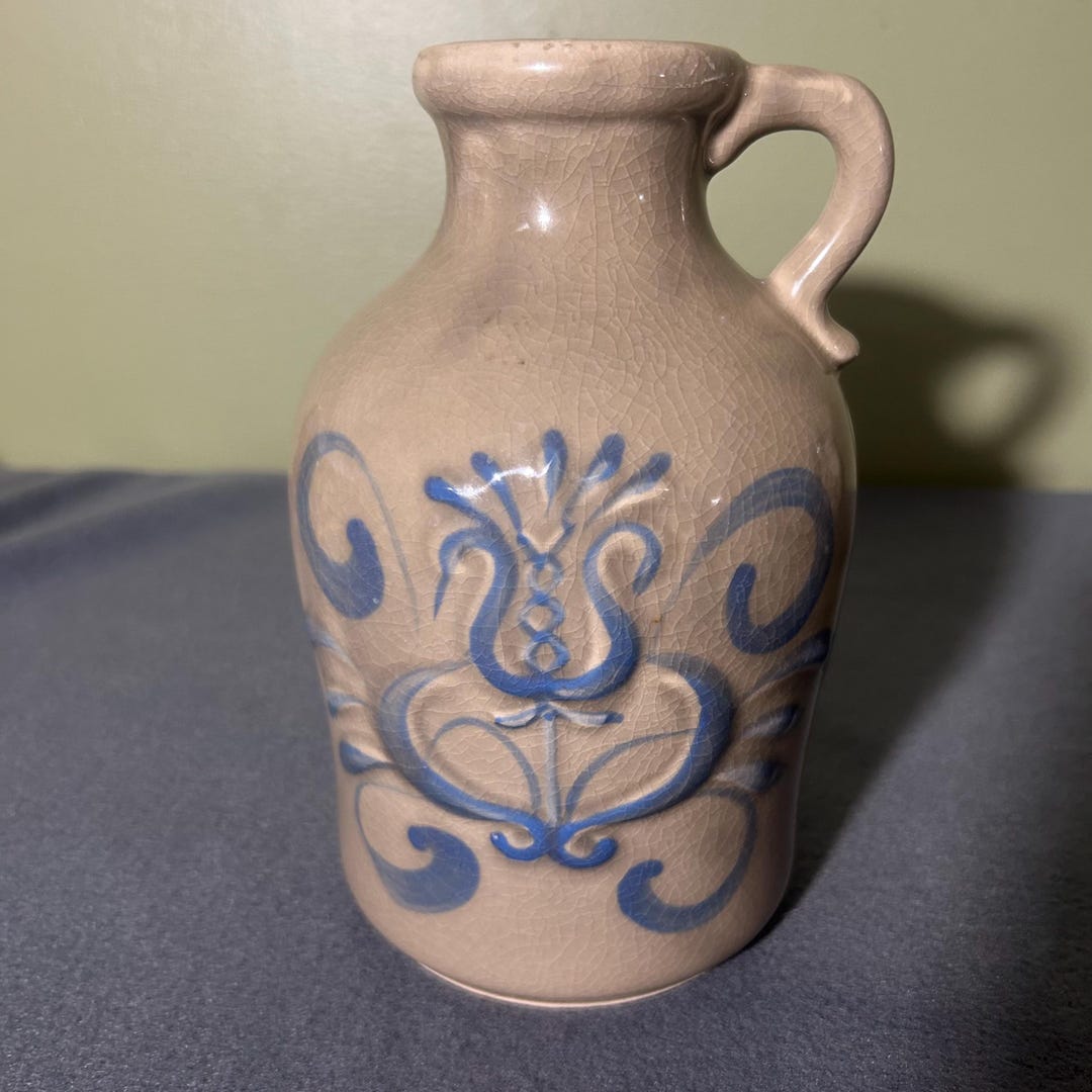 Inarco Japan 7 in Pottery Jug Bluescroll Crazed Vintage - Etsy