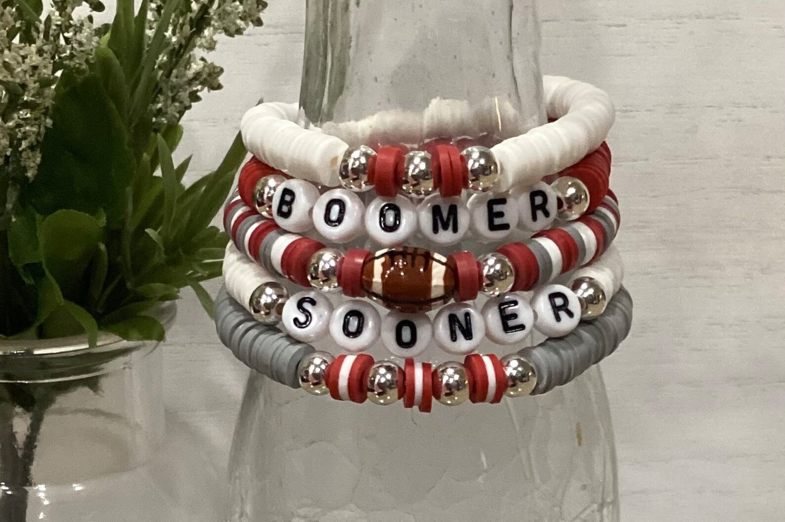 Oklahoma Sooners, College Football Bracelet, Heishi Bead Bracelet Stack ...