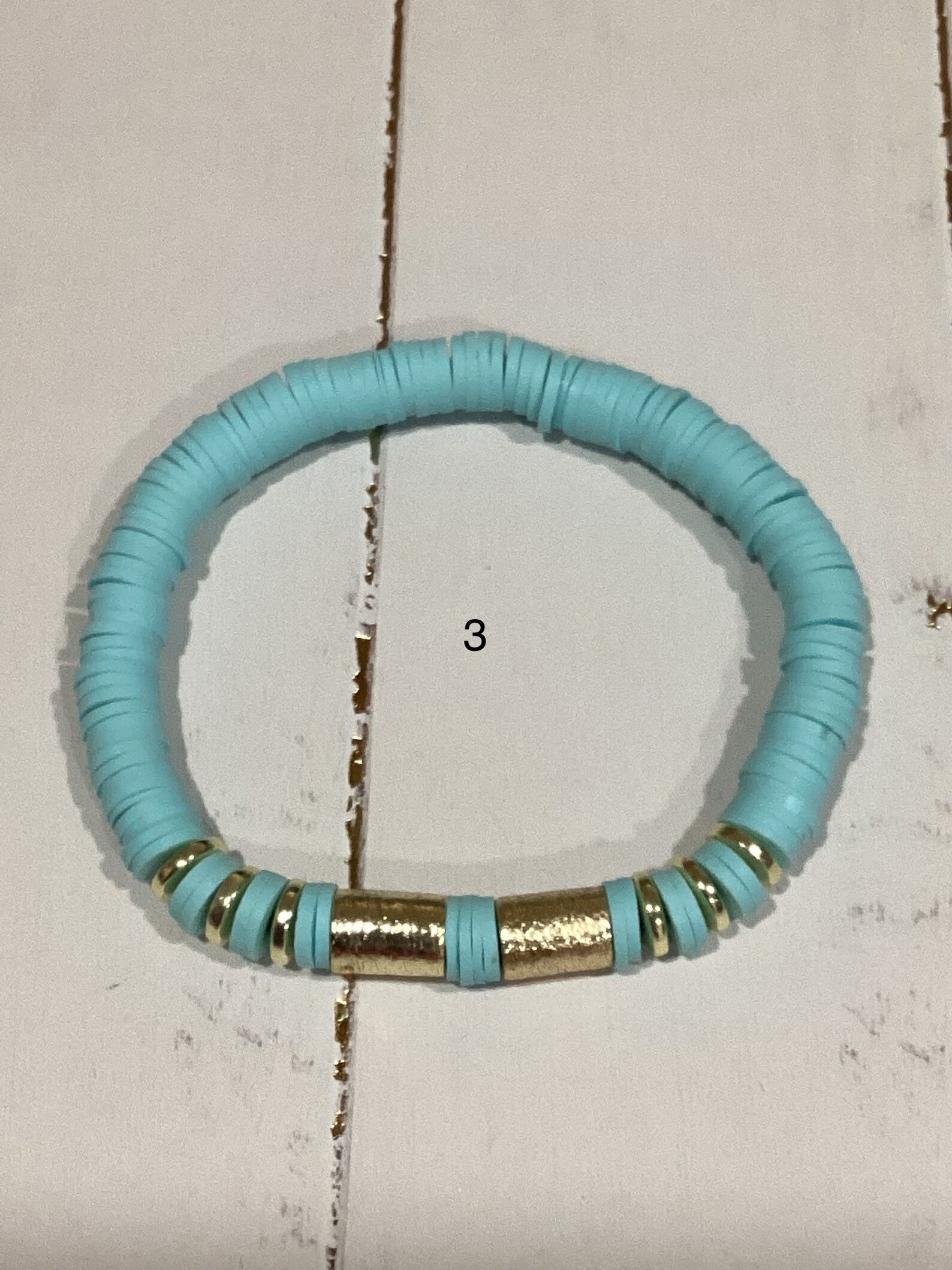 Personalized Heishi Bead Bracelet Stack, Blue Jasper, 14K Gold Plated ...