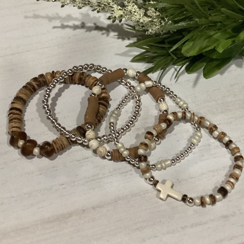 Heishi Bead Bracelet Stack Cross Bracelet Beaded Bracelet - Etsy