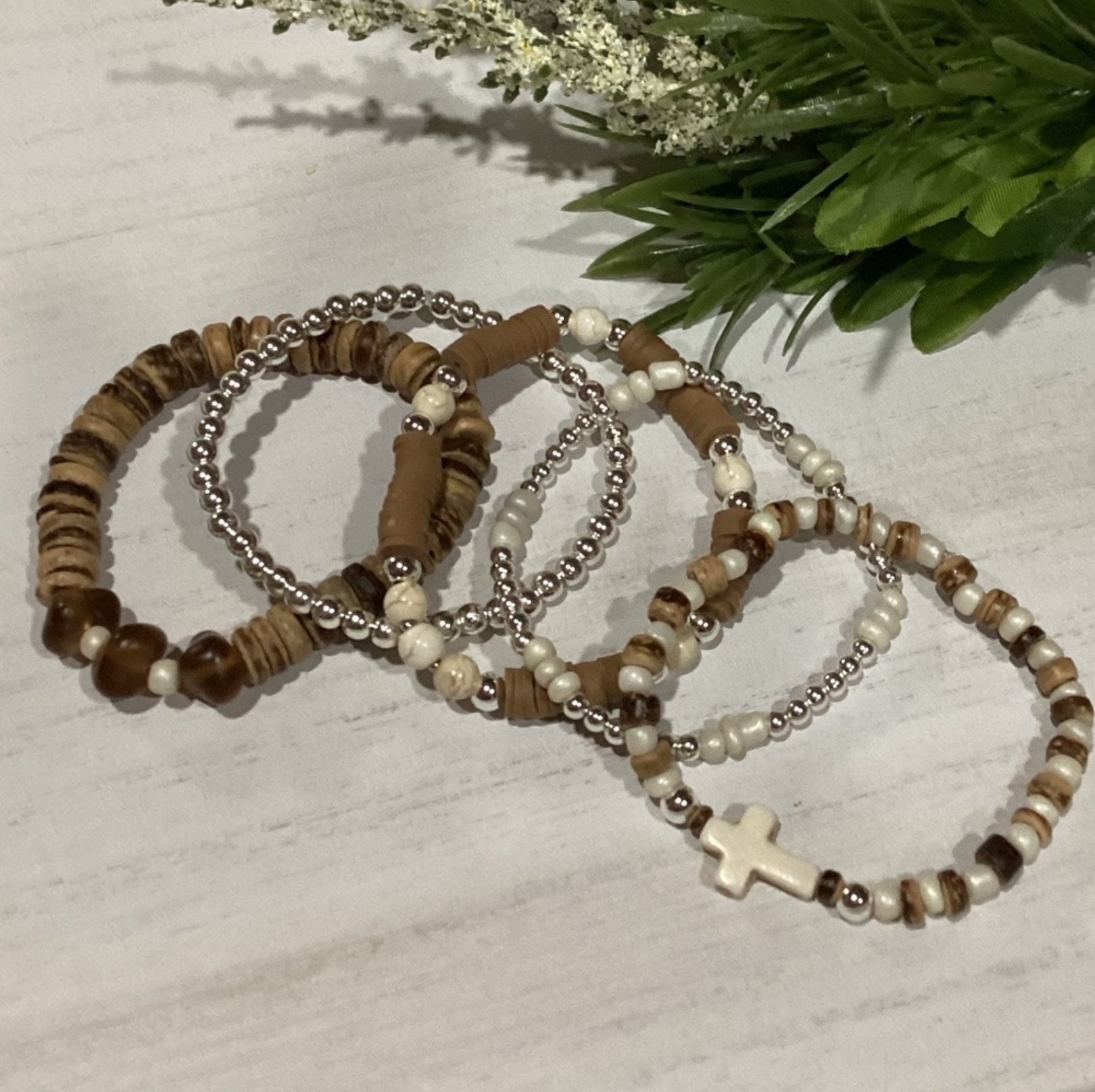 Heishi Bead Bracelet Stack Cross Bracelet Beaded Bracelet - Etsy