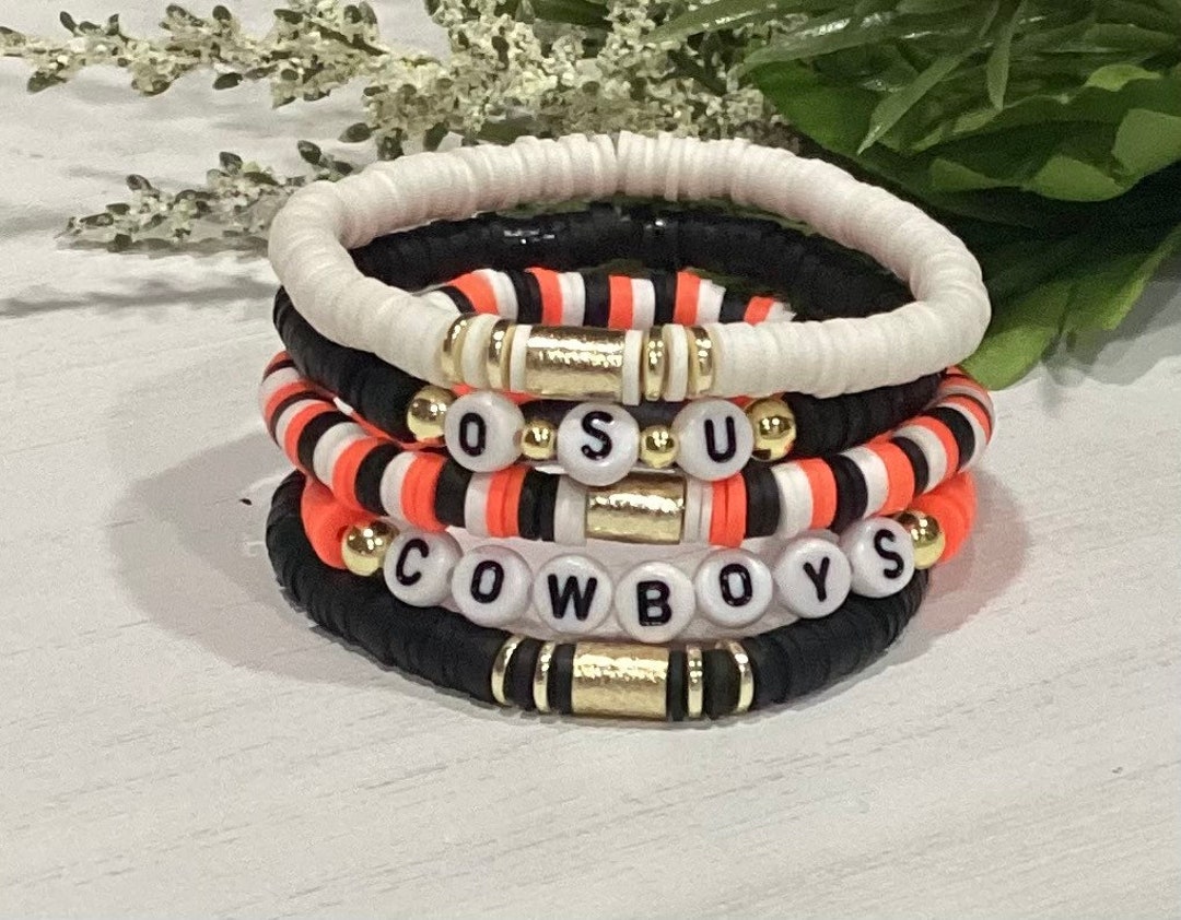 OSU Cowboys College Football Bracelet, Heishi Bead Bracelet Stack ...