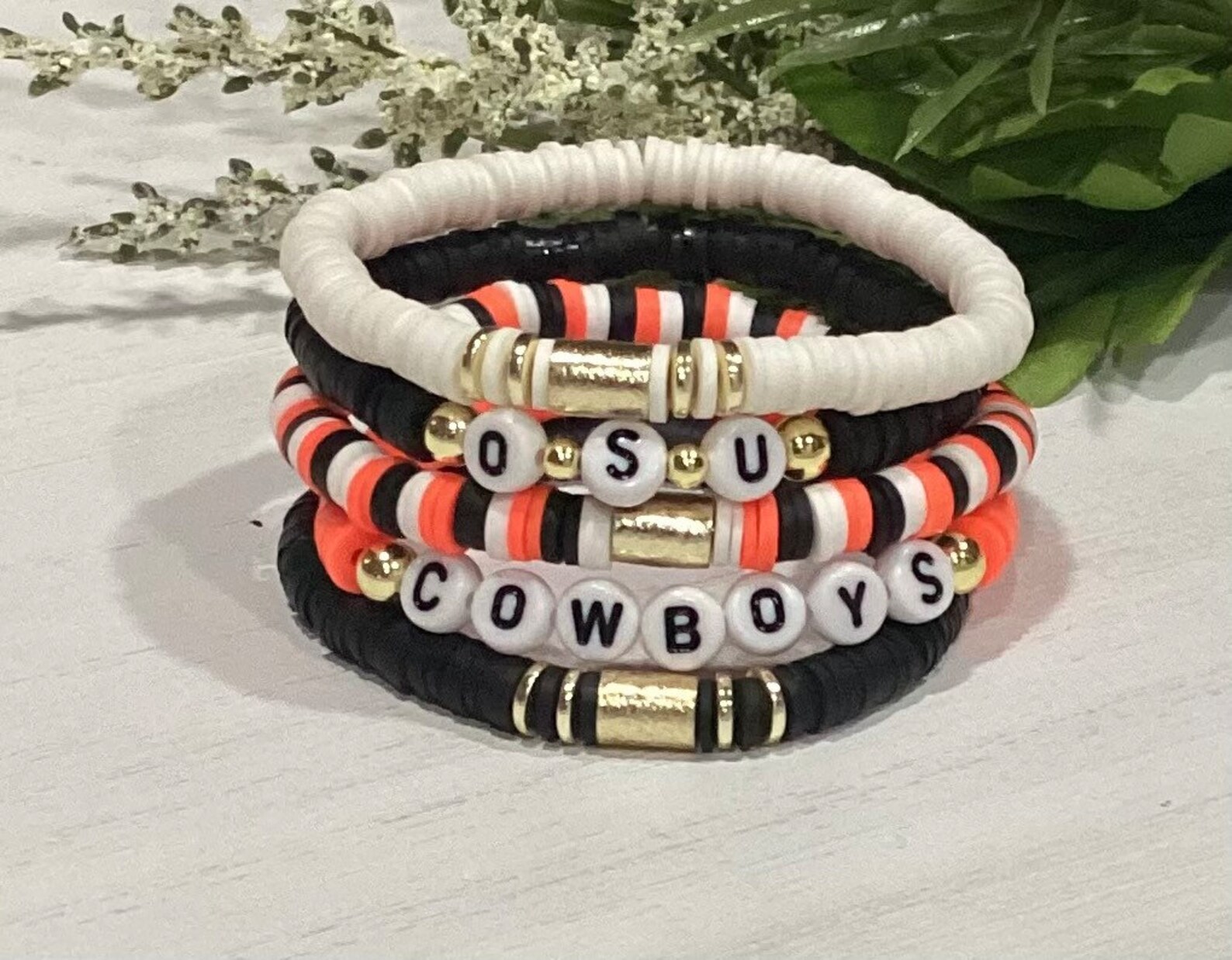 OSU Cowboys College Football Bracelet, Heishi Bead Bracelet Stack ...
