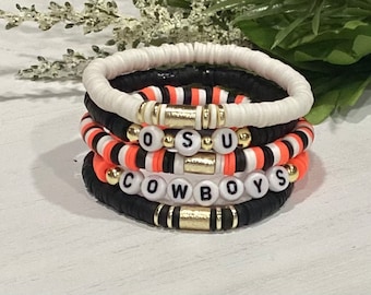 Oklahoma Sooners, College Football Bracelet, Heishi Bead Bracelet Stack ...