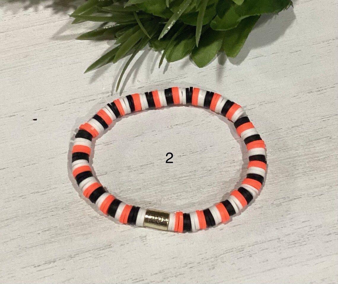 OSU Cowboys College Football Bracelet, Heishi Bead Bracelet Stack, Beaded Bracelet Stack ...
