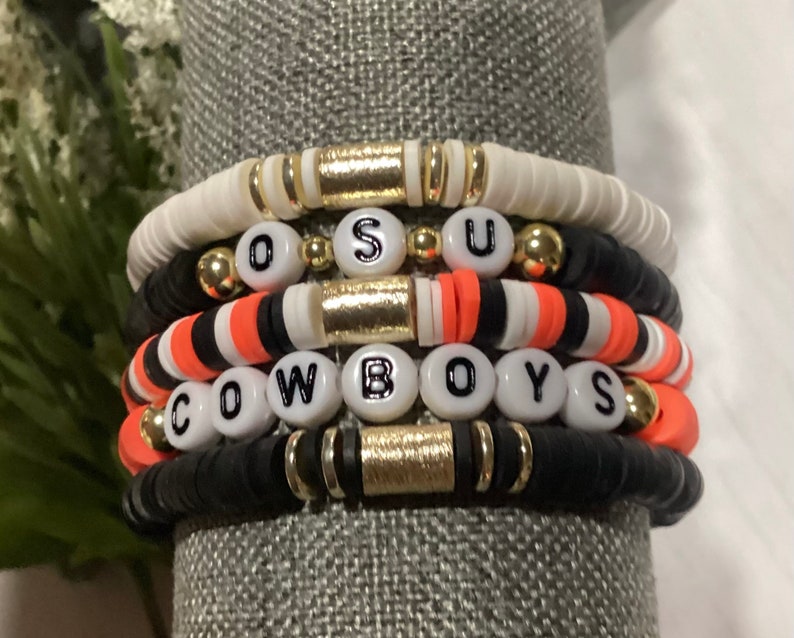 OSU Cowboys College Football Bracelet, Heishi Bead Bracelet Stack ...