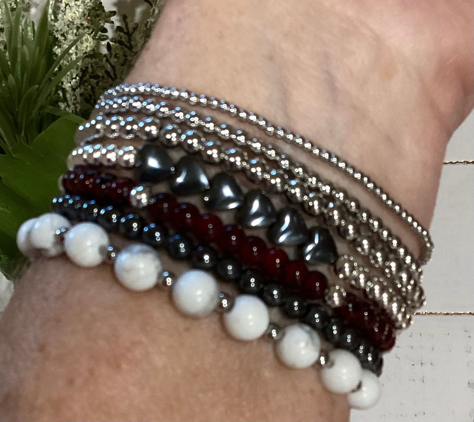 Elegant Heart Bracelet Stack, Heart Bracelet, Black Bracelet Stack ...