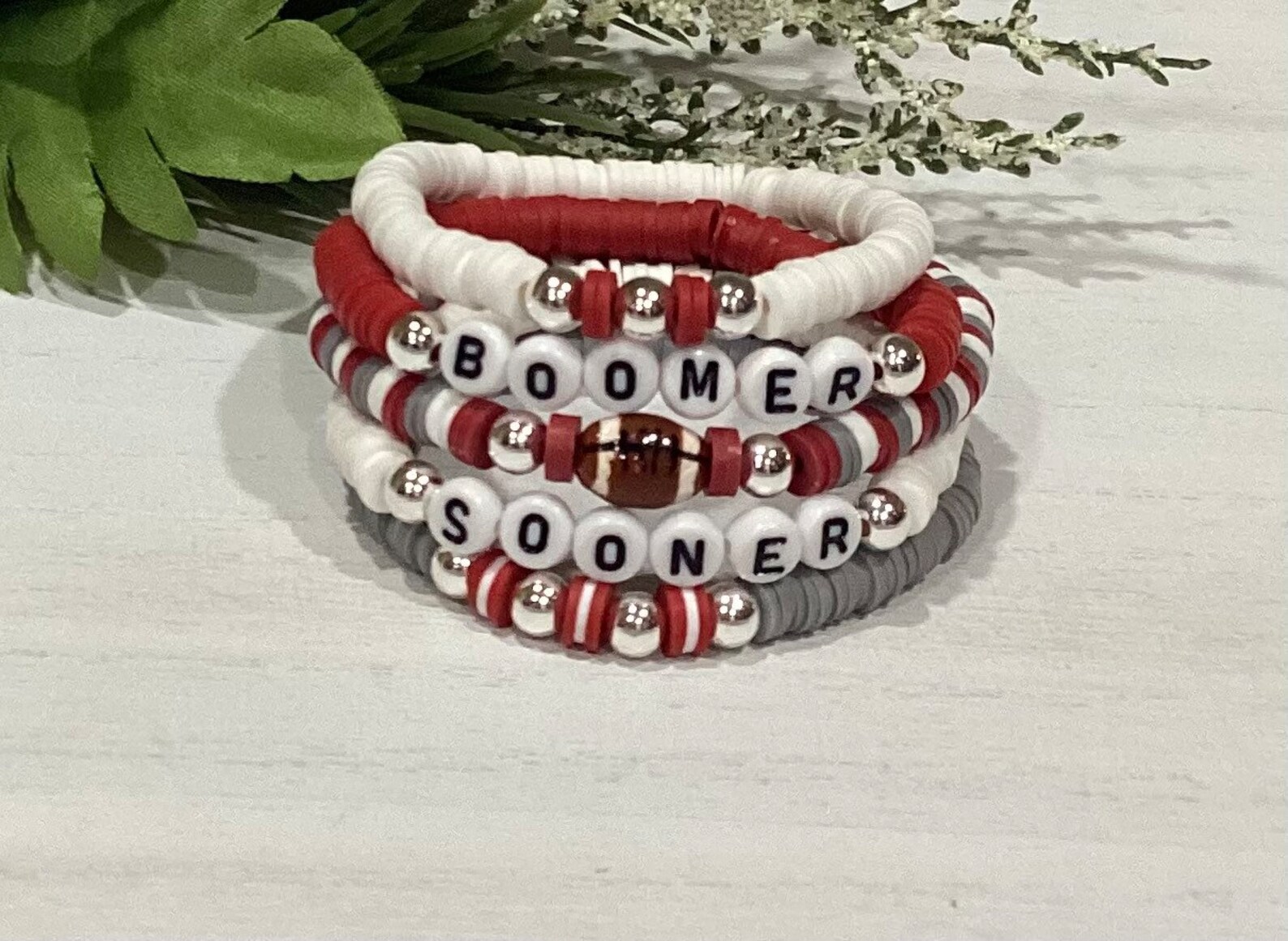 Oklahoma Sooners, College Football Bracelet, Heishi Bead Bracelet Stack ...