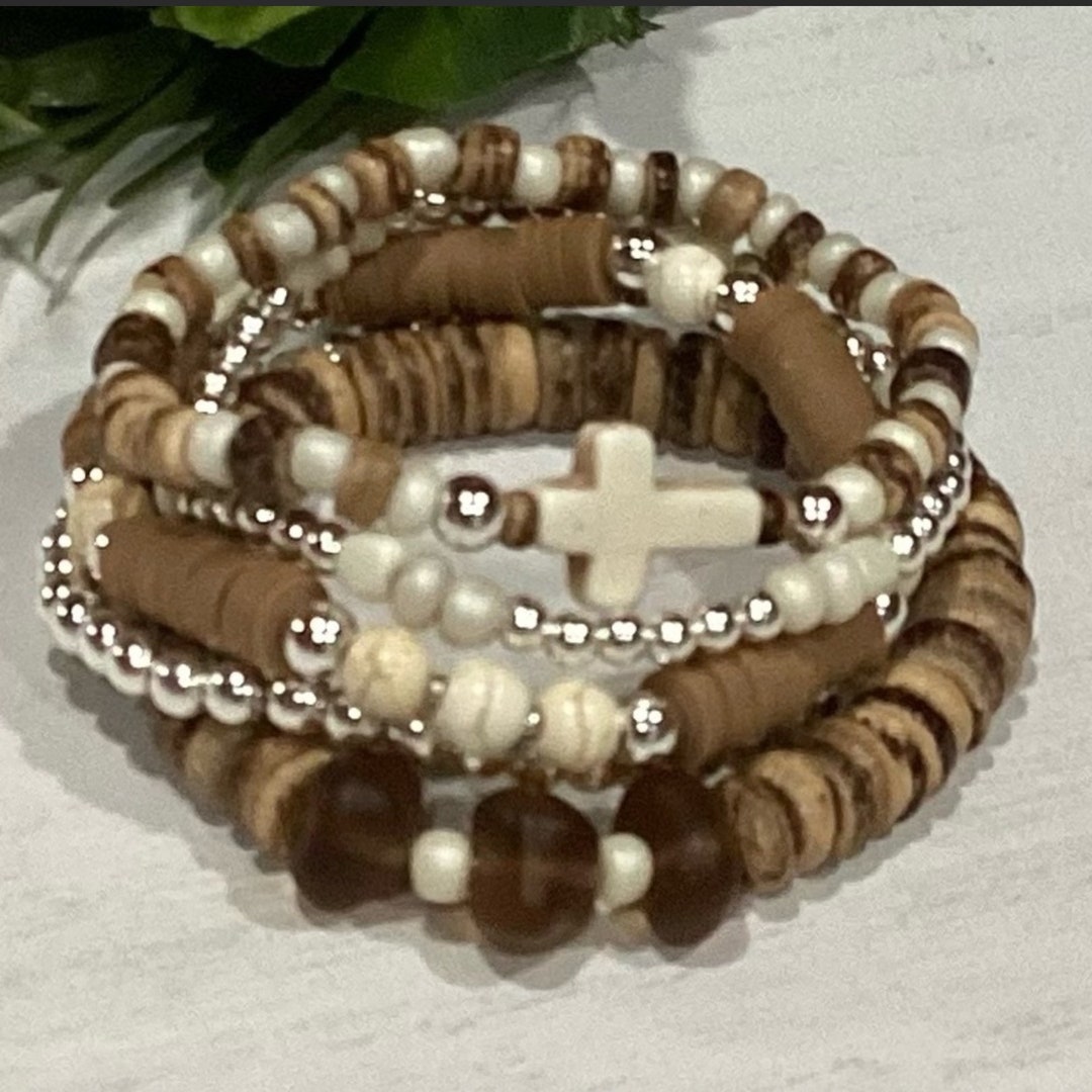 Heishi Bead Bracelet Stack Cross Bracelet Beaded Bracelet - Etsy