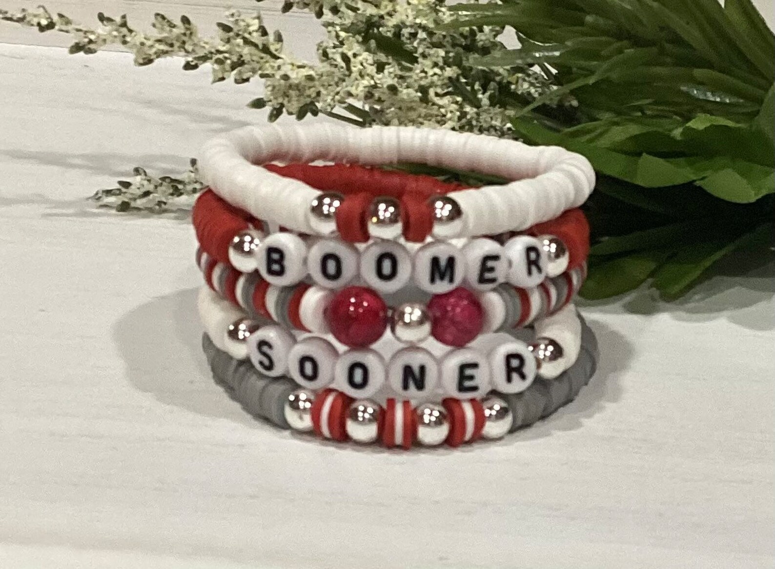 Oklahoma Sooners, College Football Bracelet, Heishi Bead Bracelet Stack ...