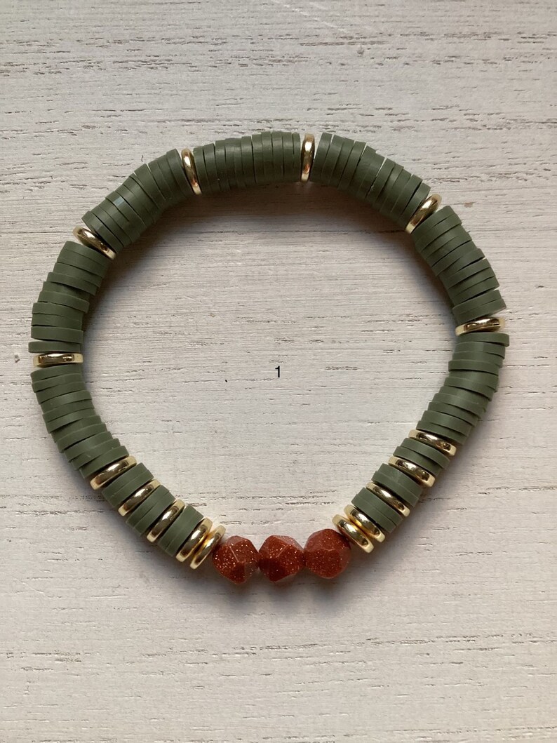 Goldstone Bead Bracelet Stack, Heishi Bead Bracelet Stack, Beaded ...