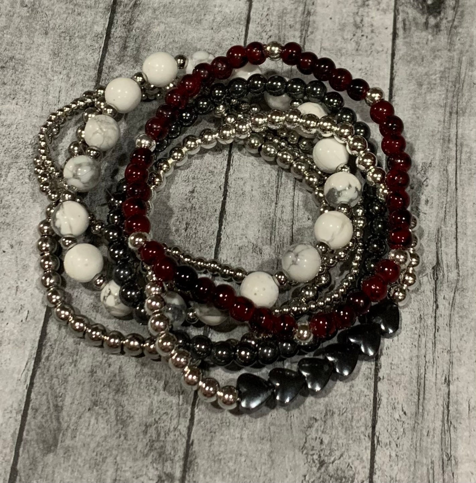 Elegant Heart Bracelet Stack, Heart Bracelet, Black Bracelet Stack ...