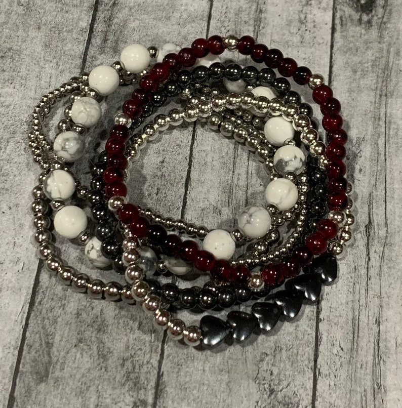 Elegant Heart Bracelet Stack, Heart Bracelet, Black Bracelet Stack ...