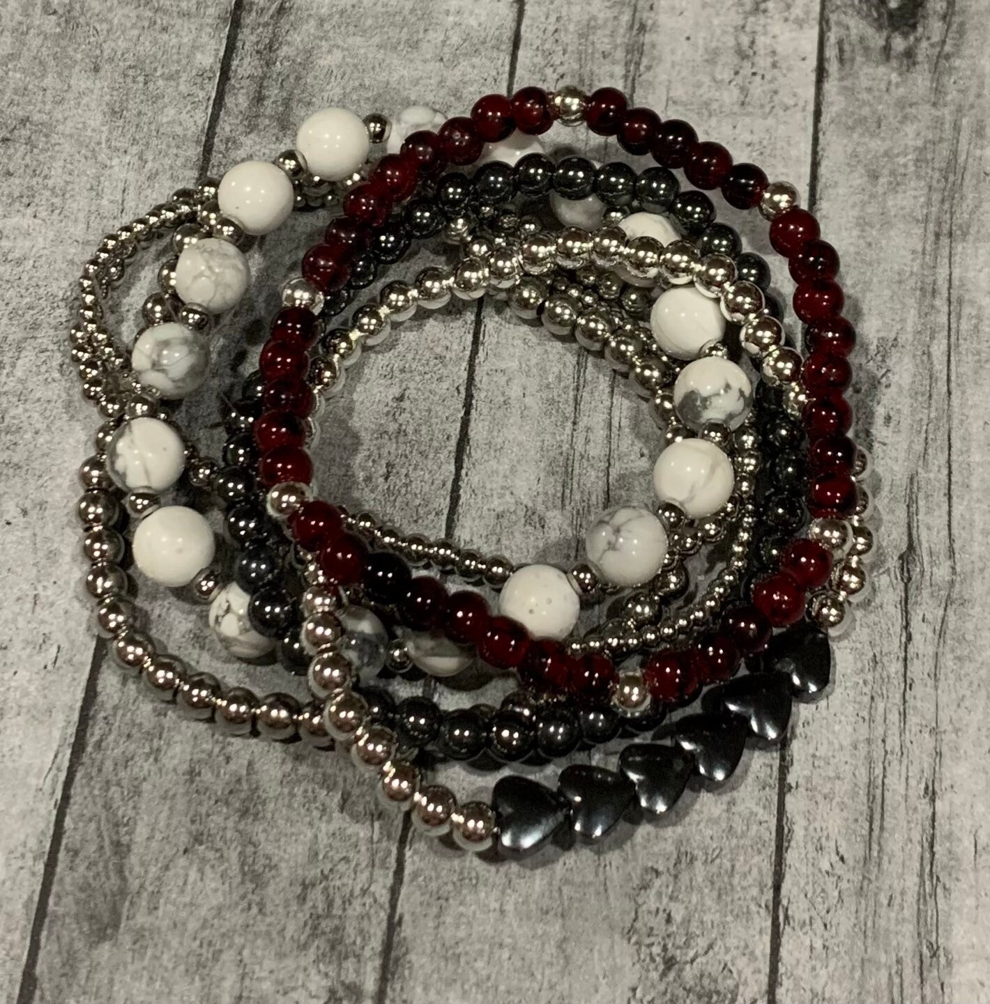 Elegant Heart Bracelet Stack, Heart Bracelet, Black Bracelet Stack ...