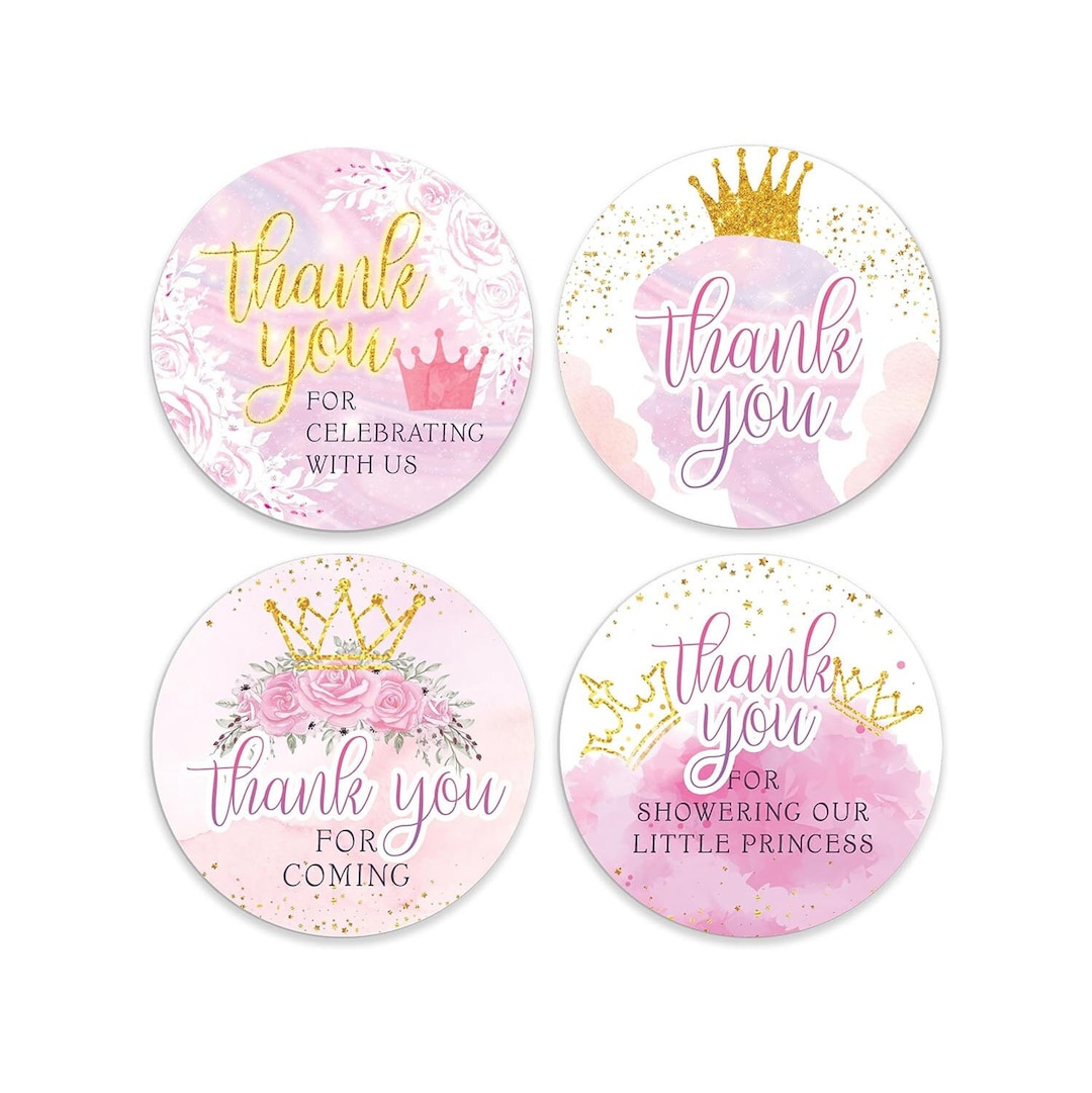 Princess Thank You Baby Shower Stickers - Set of 80 Party Favor ...