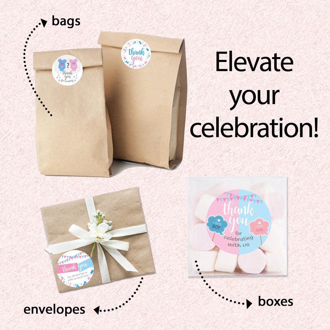 Gender Reveal Party Thank You Baby Shower Stickers - Set of 80 Party ...