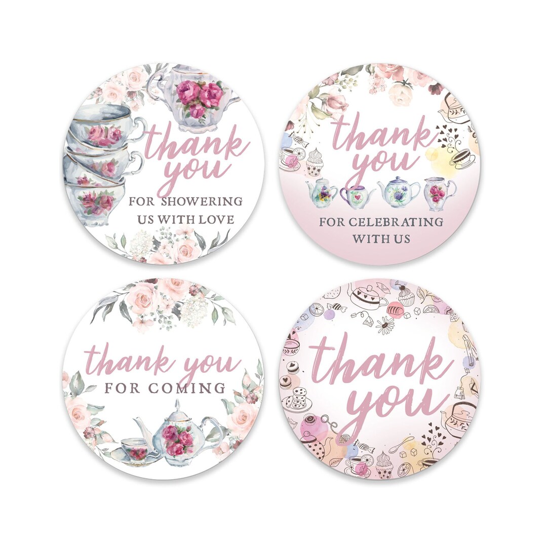 Tea Party Thank You Stickers - Set of 80 Party Favor Stickers, Self ...