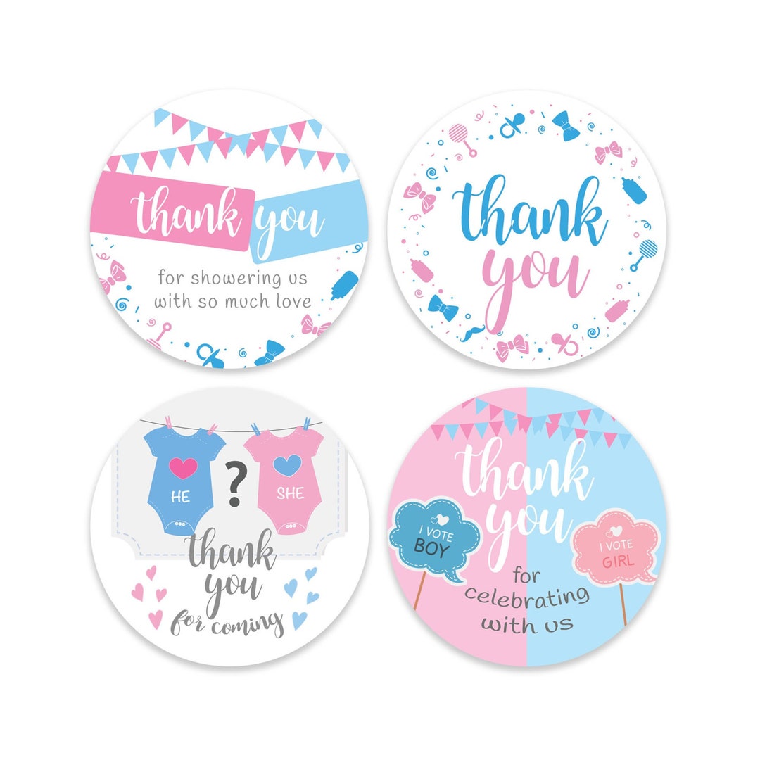Gender Reveal Party Thank You Baby Shower Stickers - Set of 80 Party ...