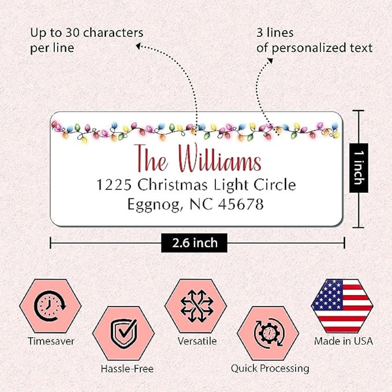 Personalized Christmas Address Labels Lights Custom Holiday Return ...