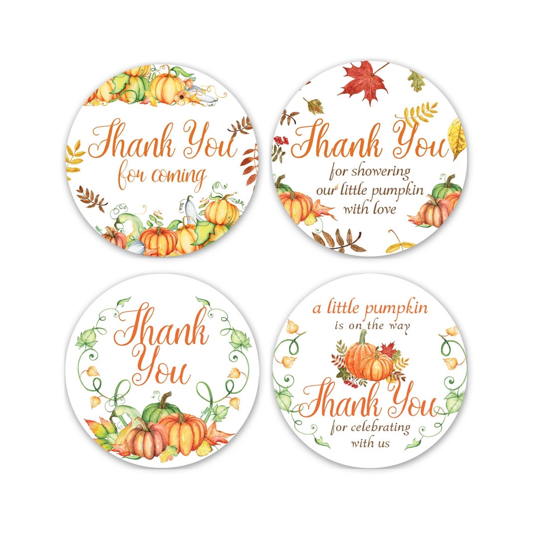 Pumpkin Thank You Baby Shower Stickers - Set of 80 Party Favor Stickers ...