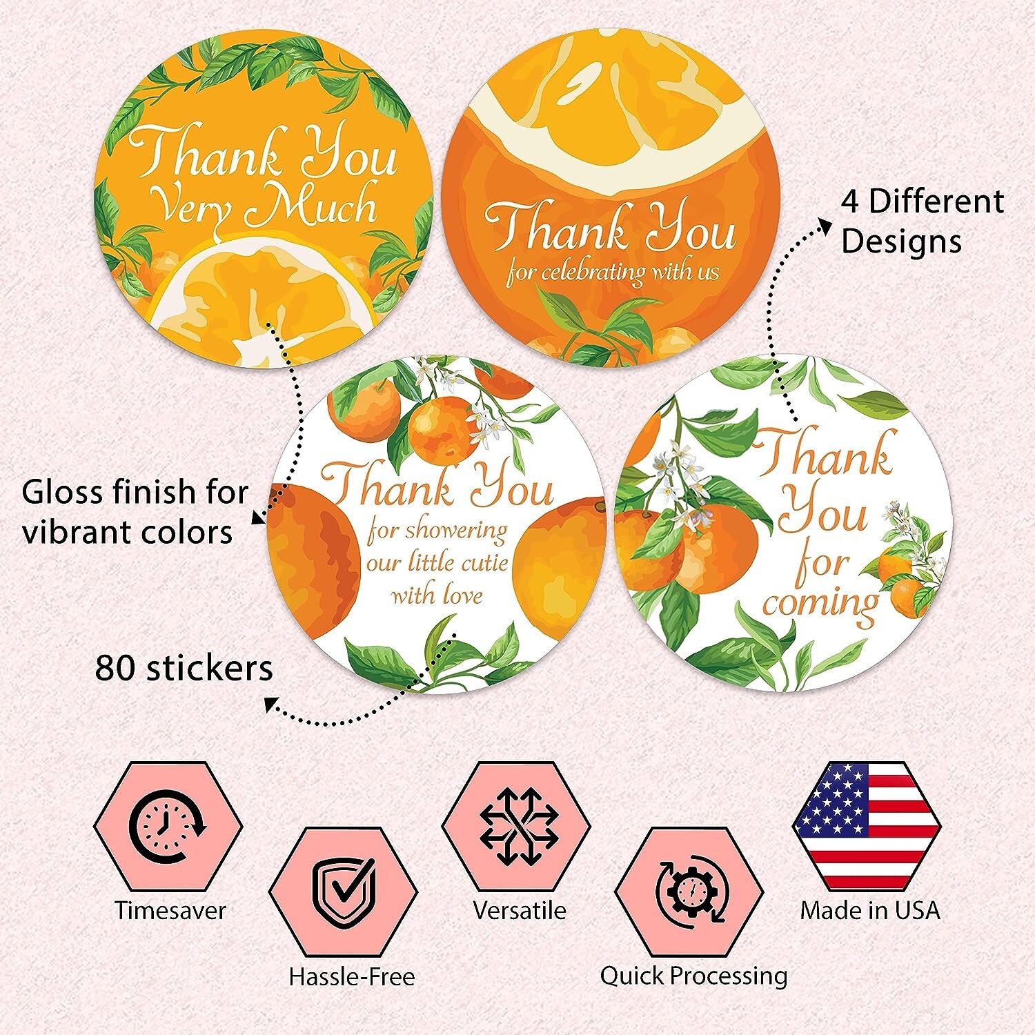 Citrus Thank You Baby Shower Stickers Set of 80 Party Favor Stickers ...
