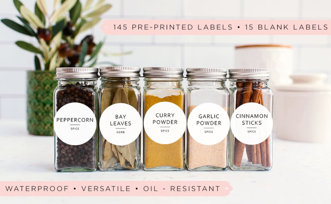 Minimalist Spice Labels - 160 Waterproof Labels - Preprinted Herb ...