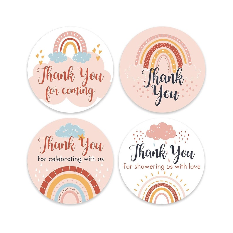 Boho Rainbow Thank You Baby Shower Stickers - Set of 80 Party Favor ...
