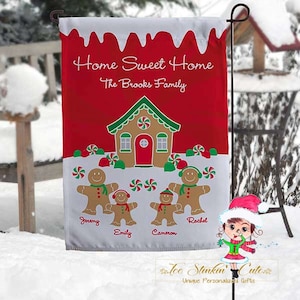 Custom Personalized Gingerbread Family Personalized Garden Flag ...