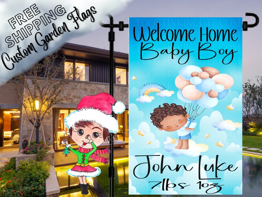 Newborn Baby Balloon Flag Baby Boy Garden Flag New Baby Gift New Mom ...