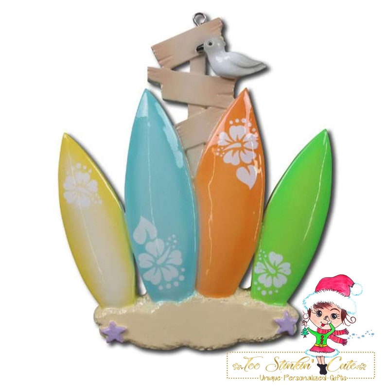 Personalized Christmas Ornament Surf Board Beach Family of 4/ - Etsy
